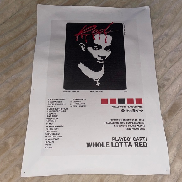 Amazon | Wall Decor | Playboi Carti Whole Lotta Red Track List Album ...
